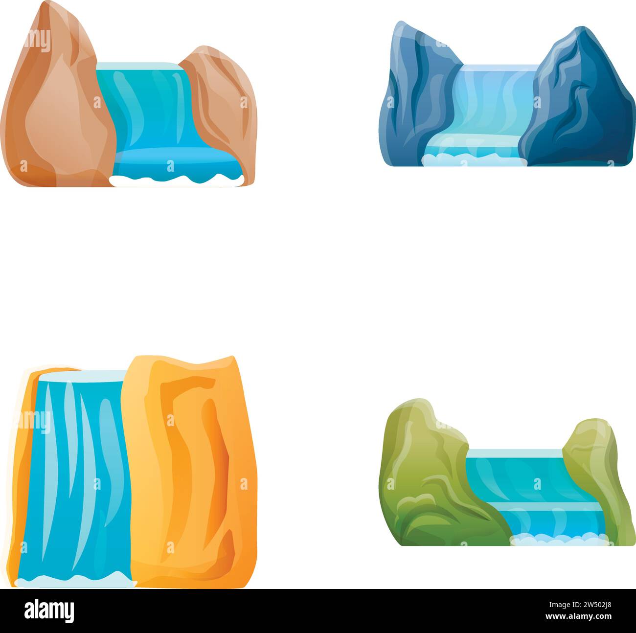 Various waterfall icons set cartoon vector. Natural falling water ...