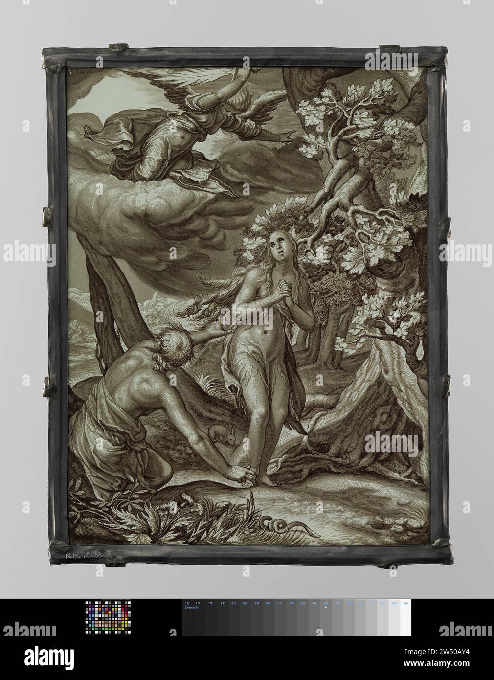 Window with the expulsion from the paradise of Adam and Eva, Anonymous ...