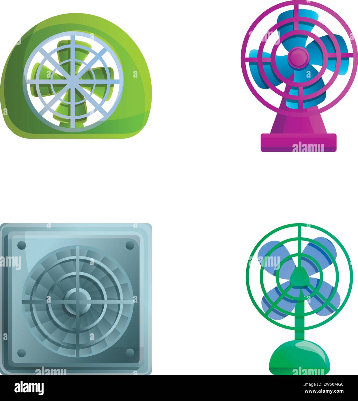 Ventilating device icons set cartoon vector. Various type of fan. Air ...