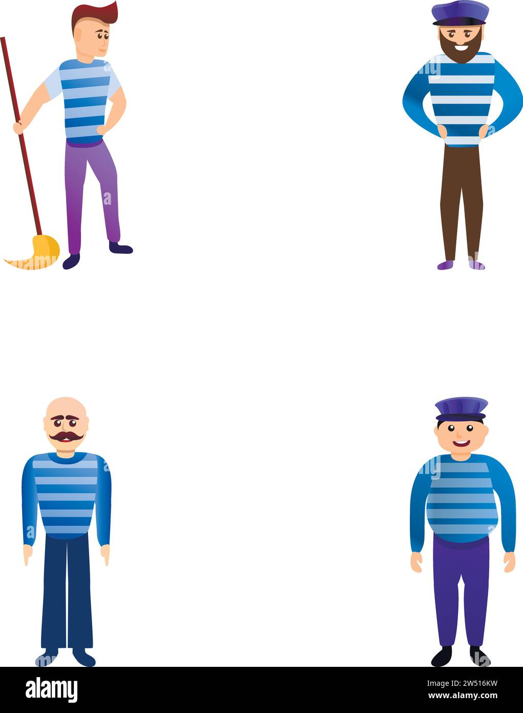 Seaman icons set cartoon vector. Sailor in uniform. Ship crew Stock ...