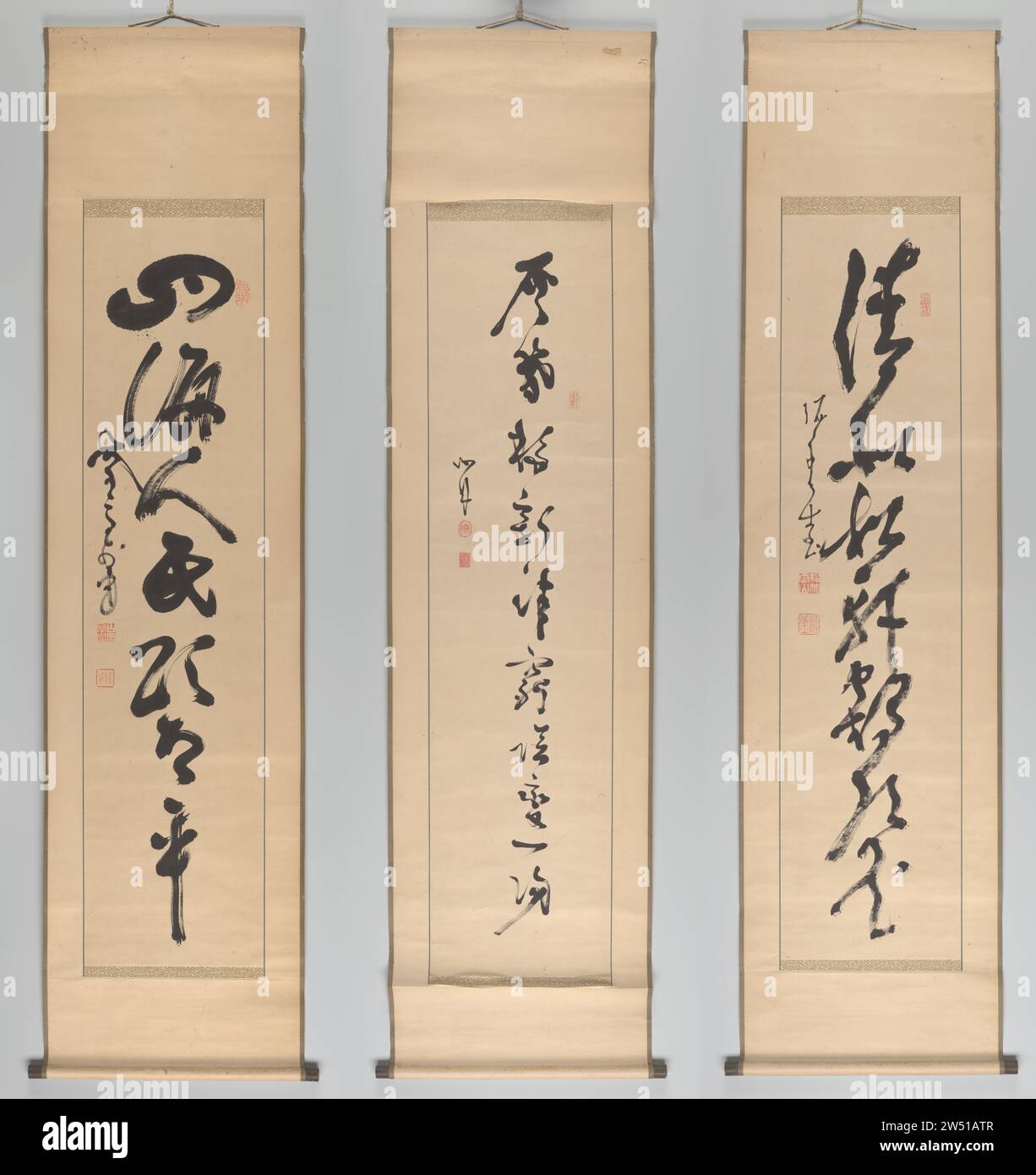 Set of three calligraphies, Yamakoka Tesshū, c. 1870 - c. 1888 Set van ...