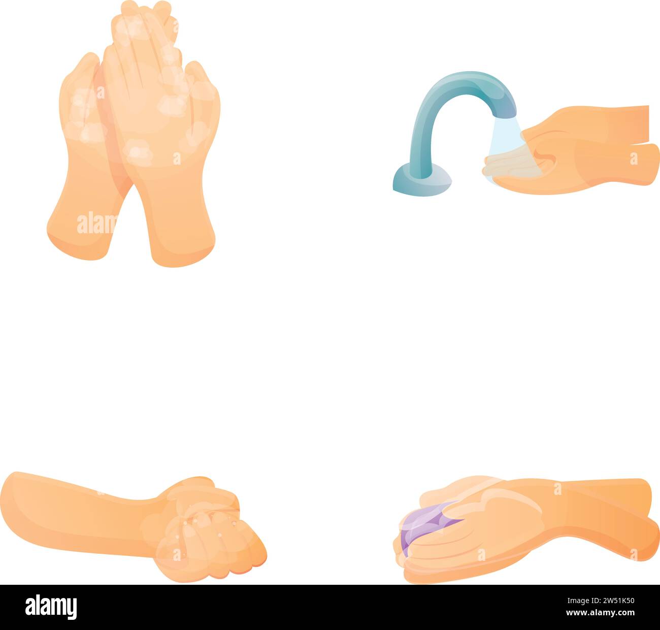 Personal hygiene icons set cartoon vector. Human hand during washing ...