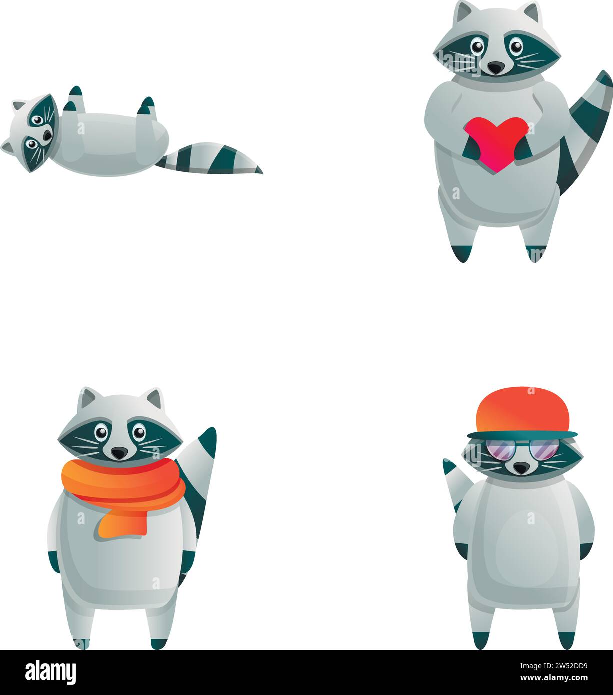 Cheerful raccoon icons set cartoon vector. Cute little raccoon. Cartoon ...