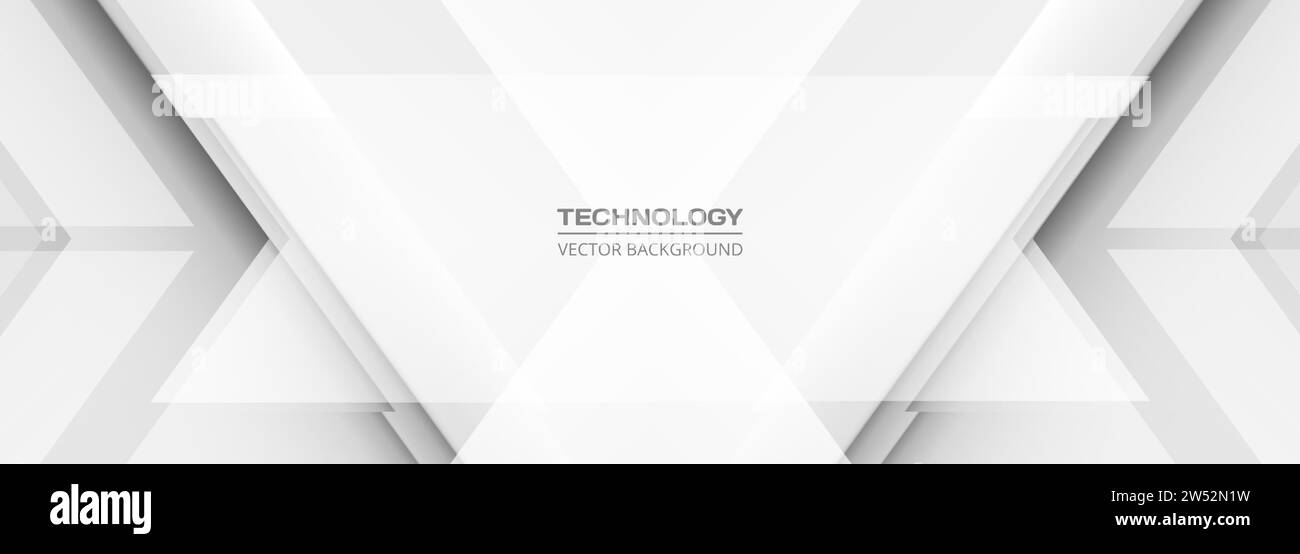 Wide 3D white and grey abstract technology background. Vector illustration geometric banner ...