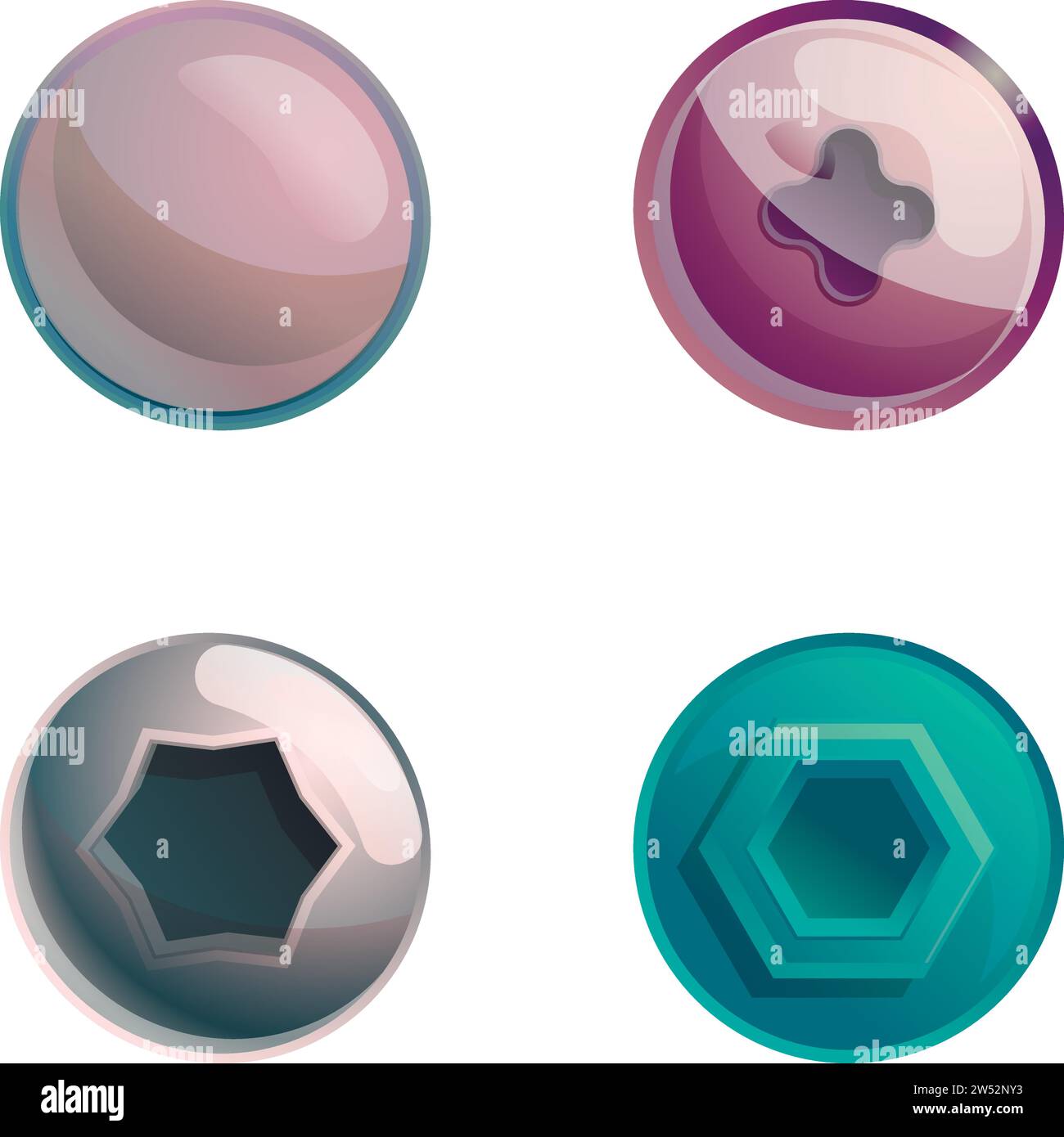 Steel bolt icons set cartoon vector. Metal screw and bolt. Fixing ...