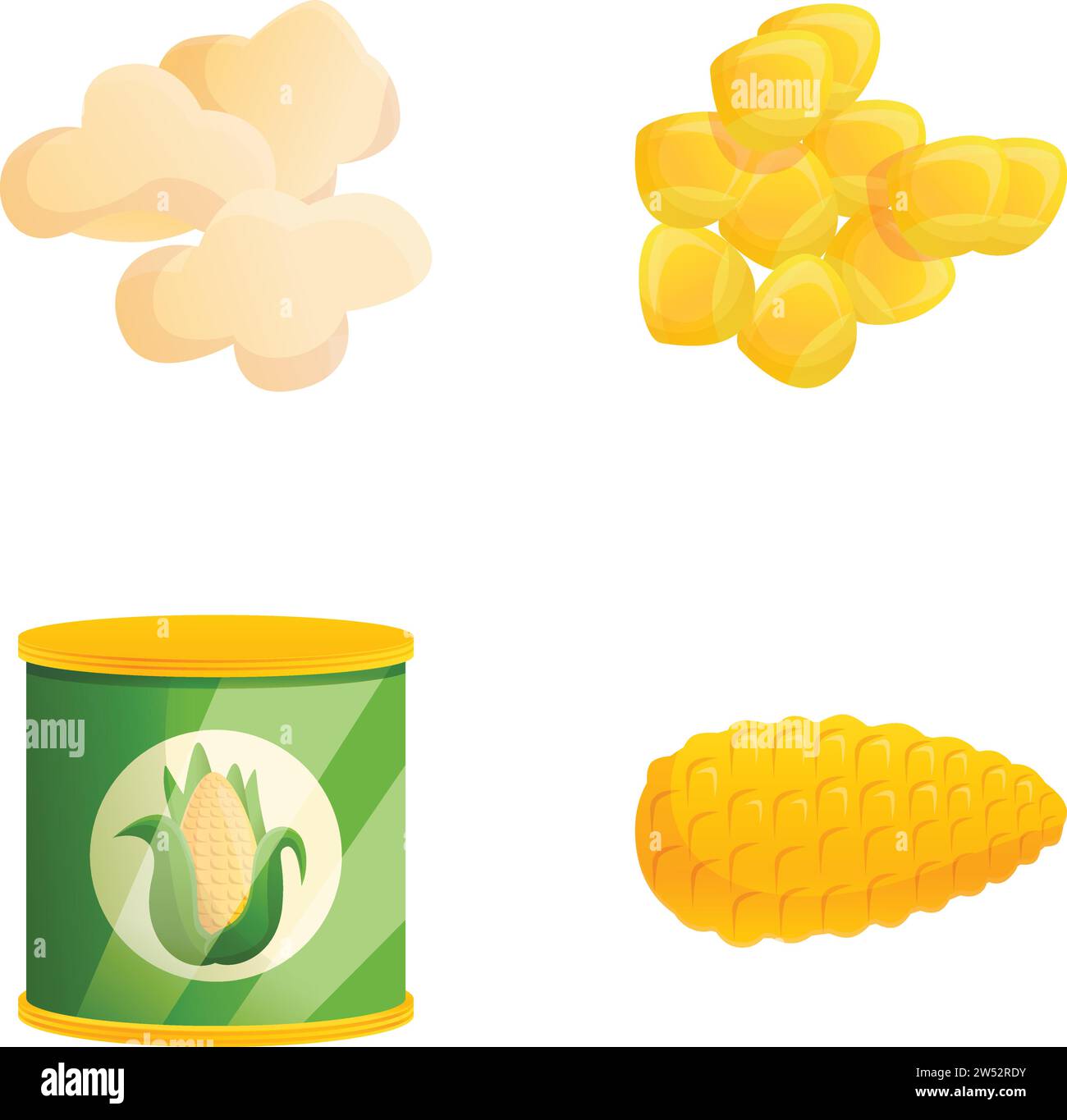Canned corn icons set cartoon vector. Corn cob and canned product ...