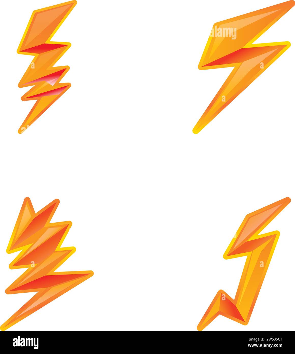 Thunderstorm lightning icons set cartoon vector. Natural phenomenon ...