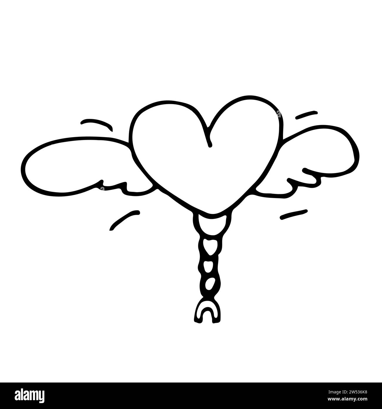 Doodle chained winged heart is trying to fly. The concept of love or ...