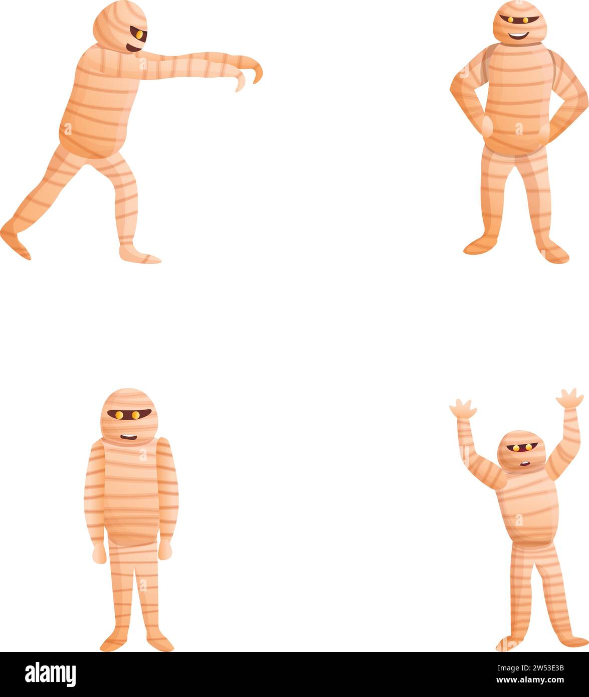 Mummy character icons set cartoon vector. Halloween costume. Cartoon ...