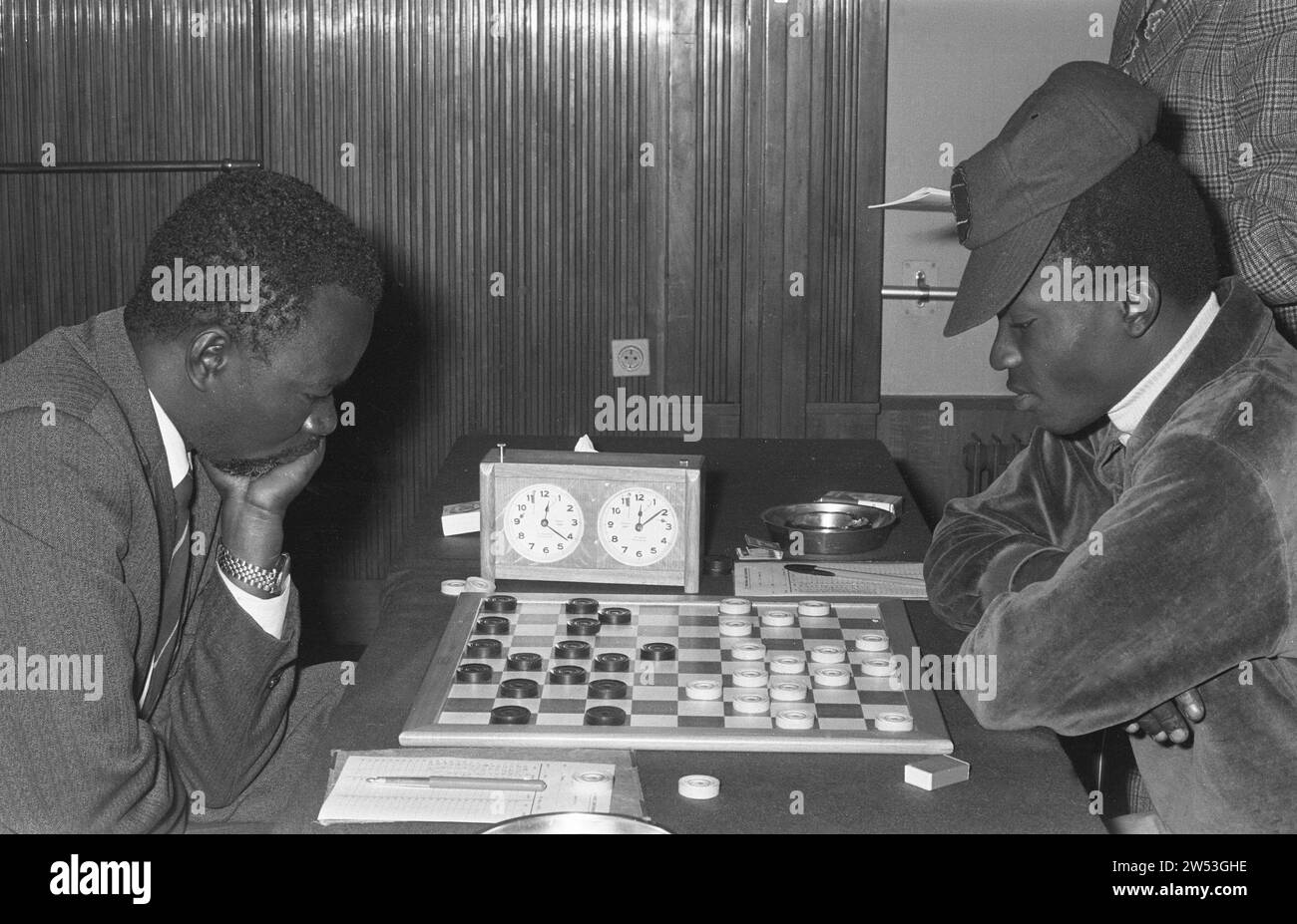 (original caption) Drafts tournament in Krasnapolsky, Baba Sy (left ...