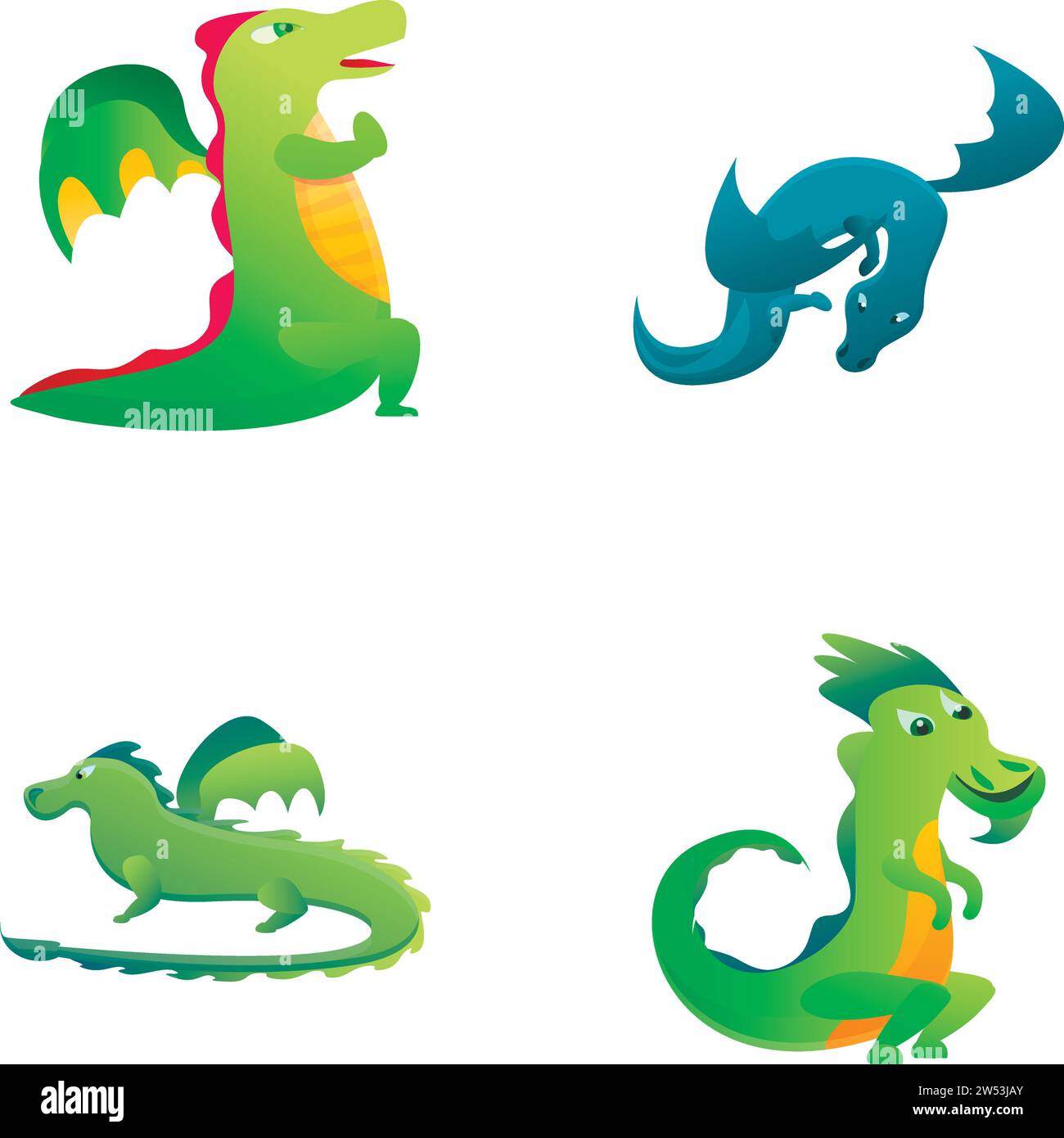 Cartoon dragon icons set cartoon vector. Colorful little dragon ...