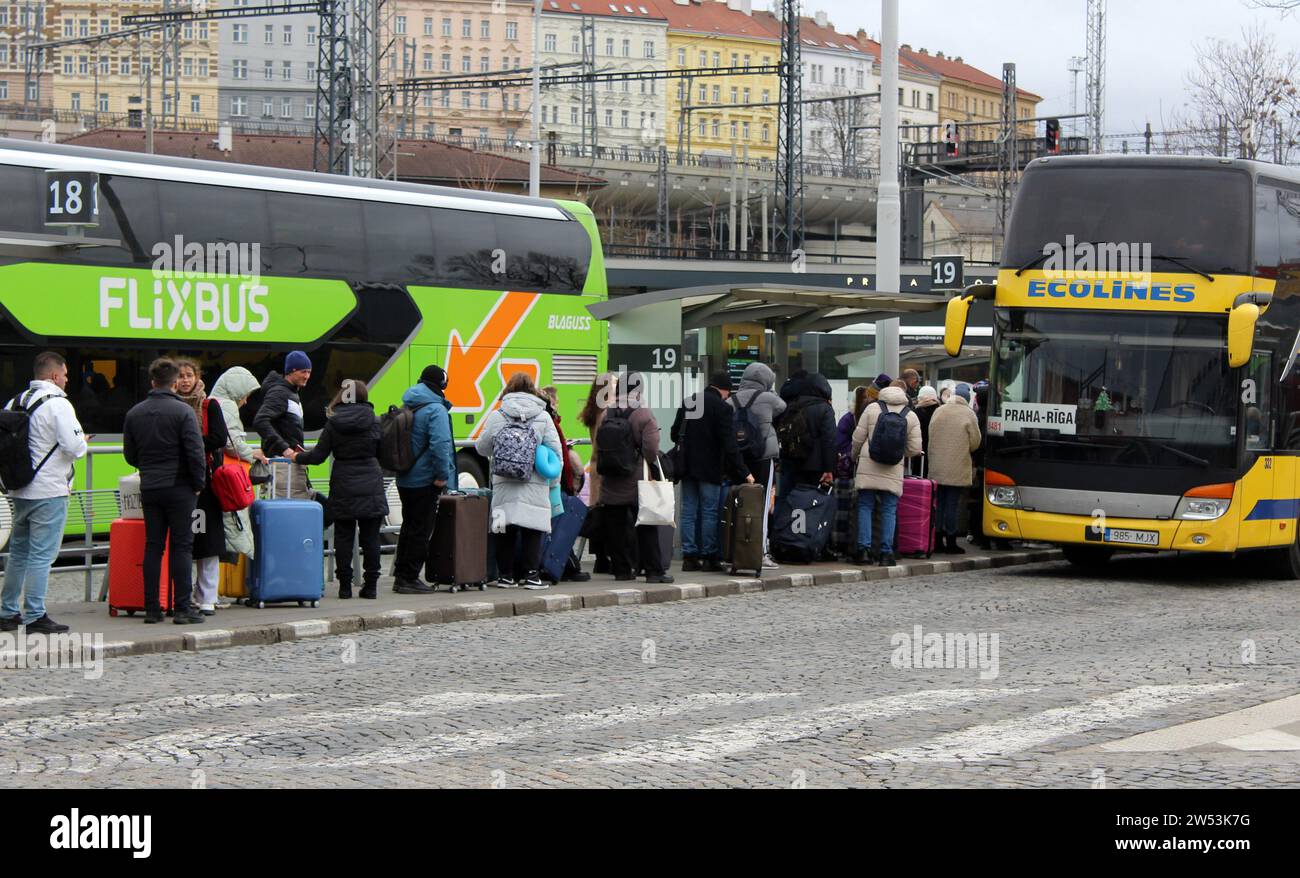 Passengers at Prague Florenc bus station, Czech Republic, December 21 ...
