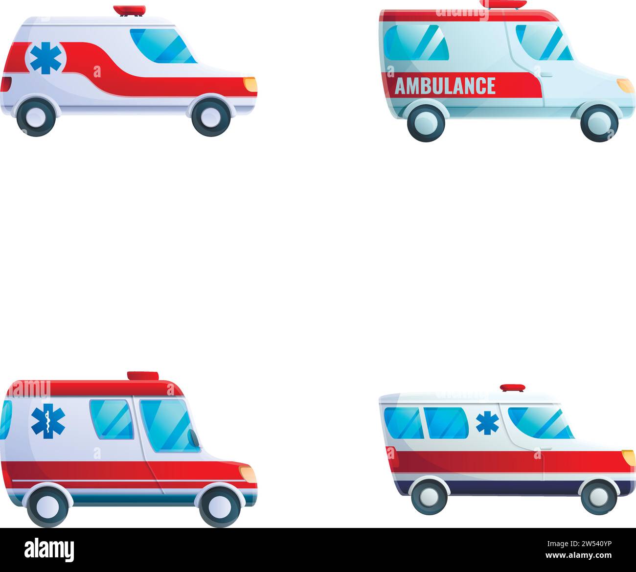 Ambulance icons set cartoon vector. Emergency vehicle. Medical ...