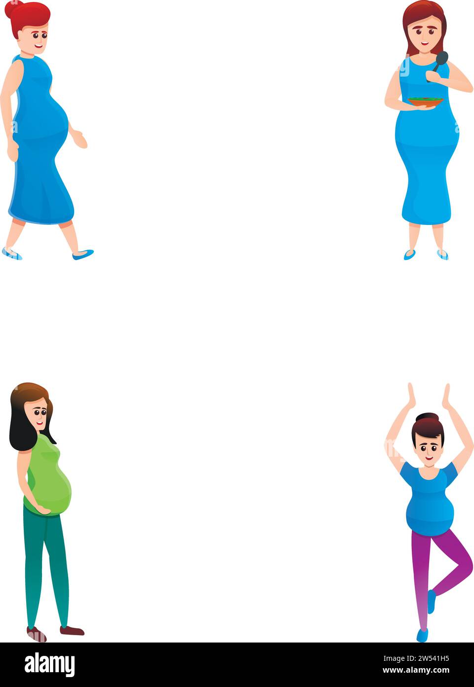 Pregnancy time icons set cartoon vector. Young woman pregnant character ...