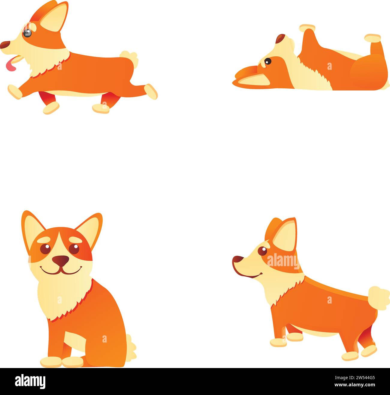 Corgi icons set cartoon vector. Cute standing, running and lying dog ...