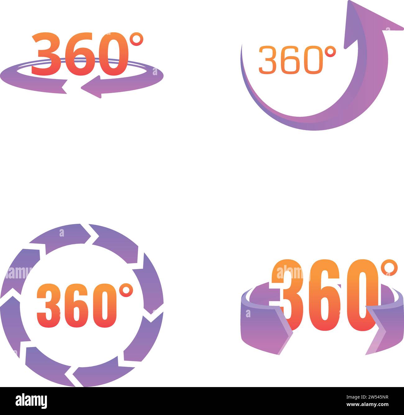 Panorama 360 icons set cartoon vector. Rotation three hundred sixty degree. Circular arrow Stock ...