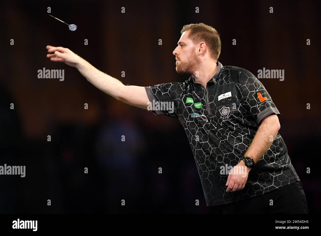 Berry van Peer in action against Luke Woodhouse (not pictured) on day ...
