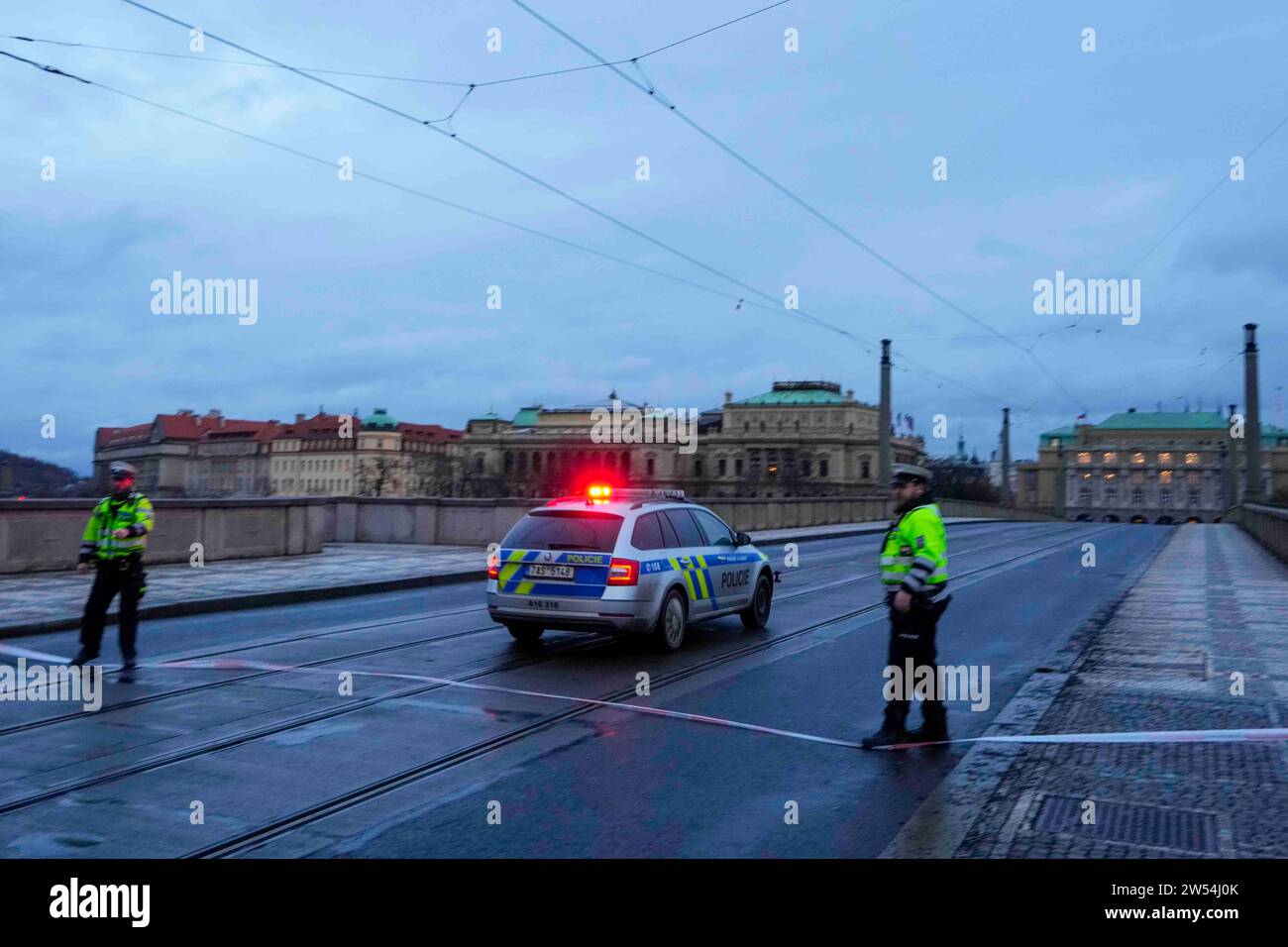Police officers secure a street in downtown Prague, Czech Republic ...