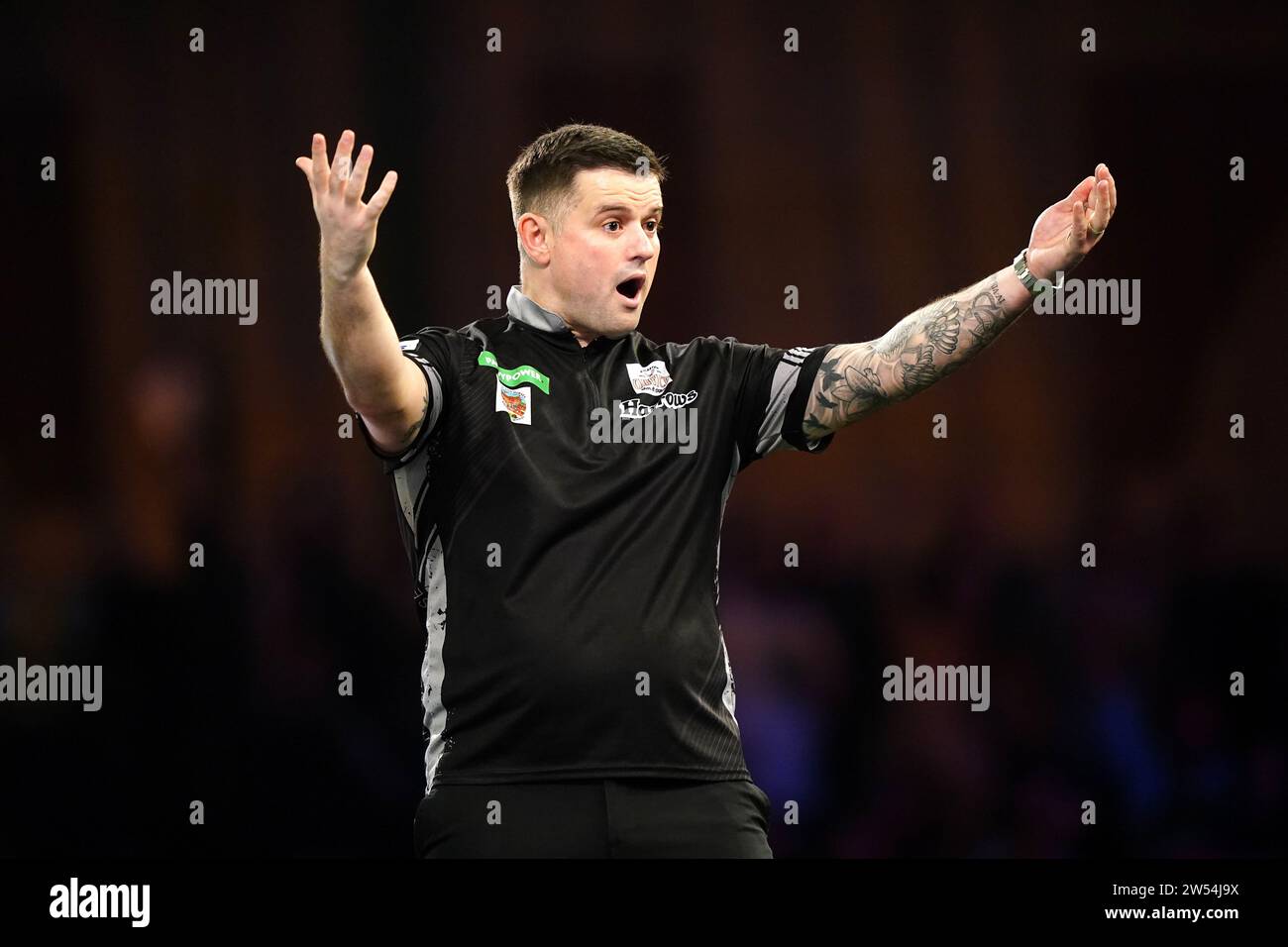 Luke Woodhouse reacts during his match against Berry van Peer (not ...