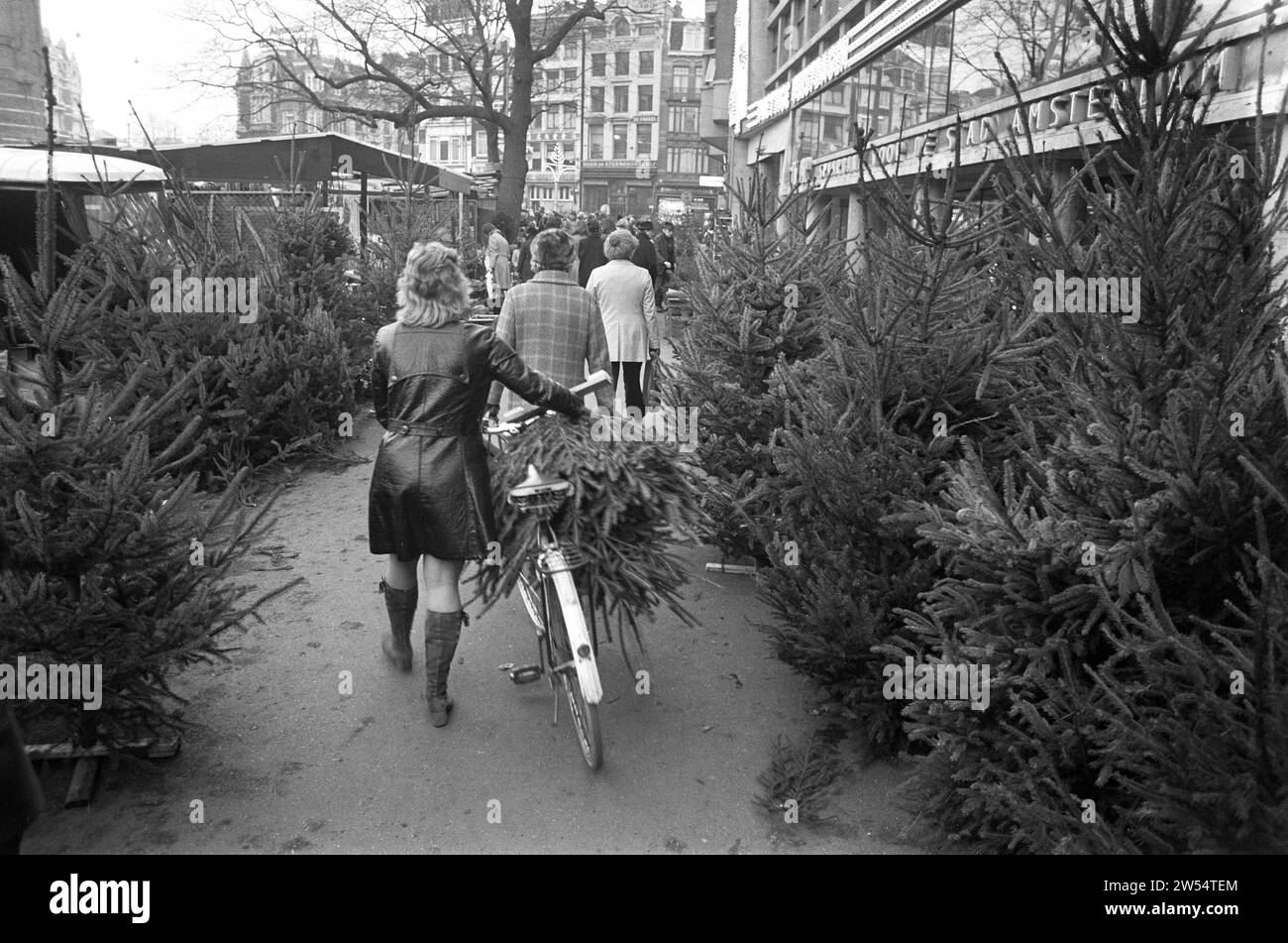 Christmas trees for sale along the flower canal in Amsterdam ca ...