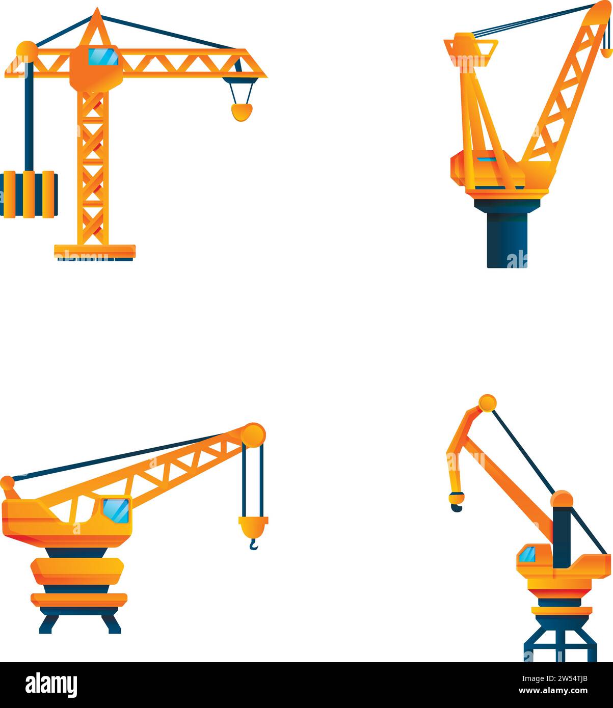 Construction crane icons set cartoon vector. Cargo, construction and ...