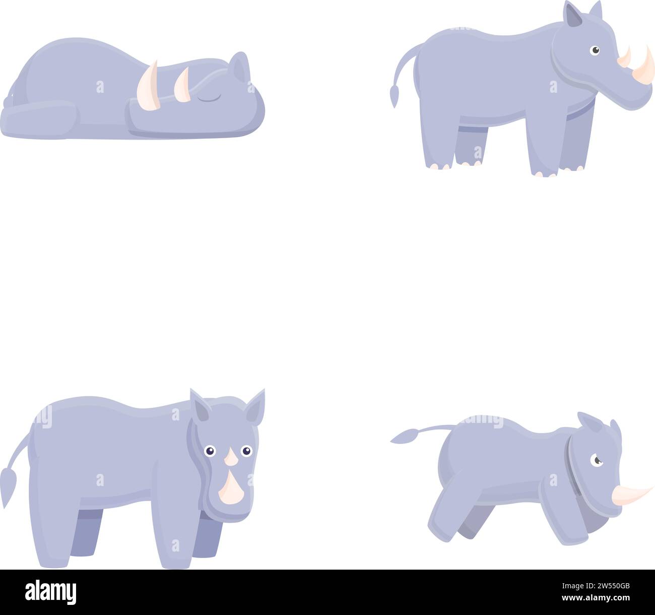 Cartoon rhino icons set cartoon vector. Gray rhinoceros. Cartoon ...
