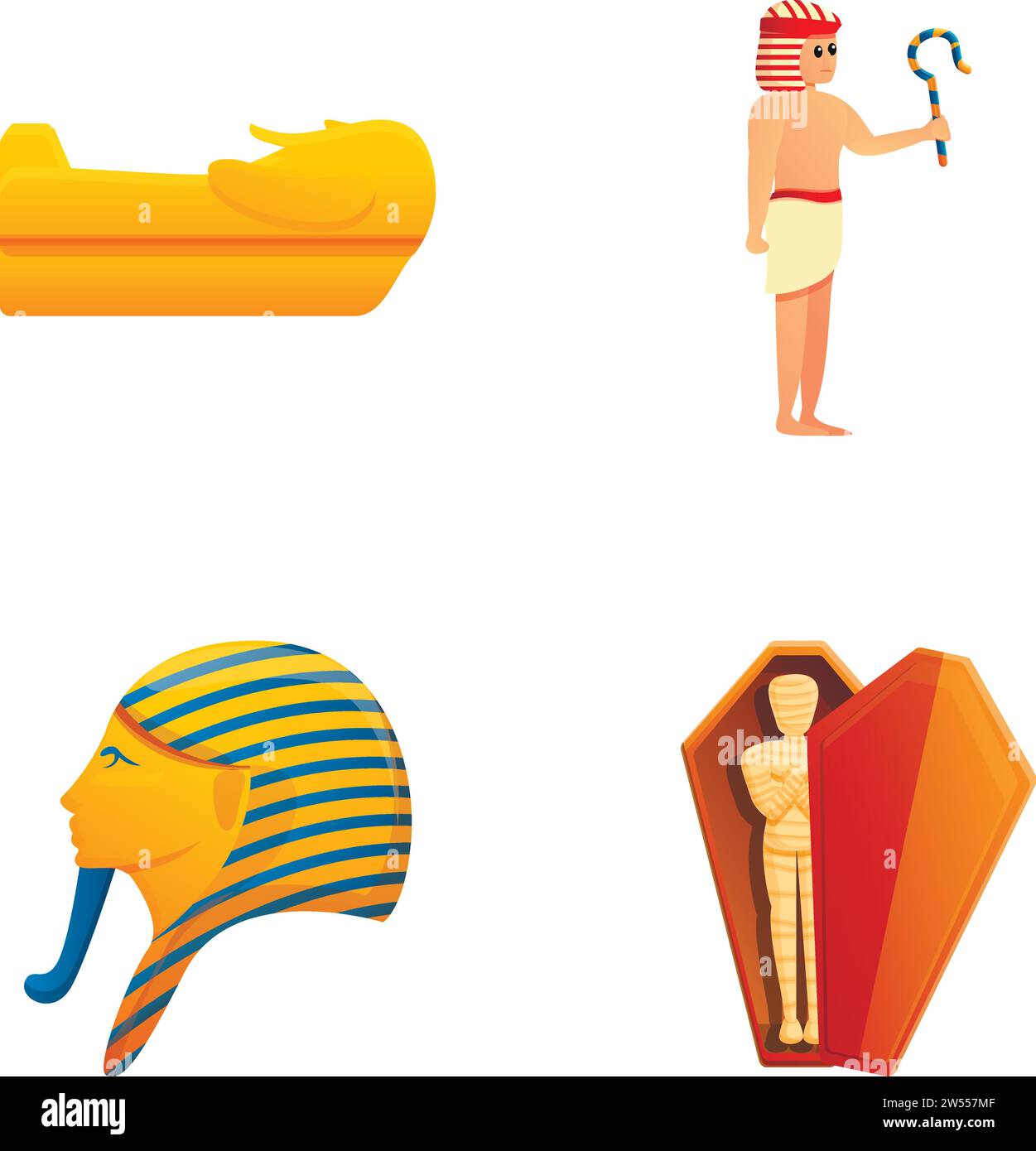 Egyptian pharaoh icons set cartoon vector. Pharaoh statue and tomb ...