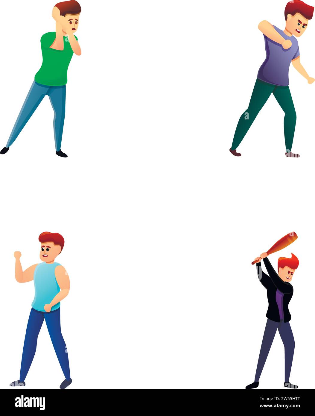 Aggression icons set cartoon vector. Abuser and victim. Social issues ...