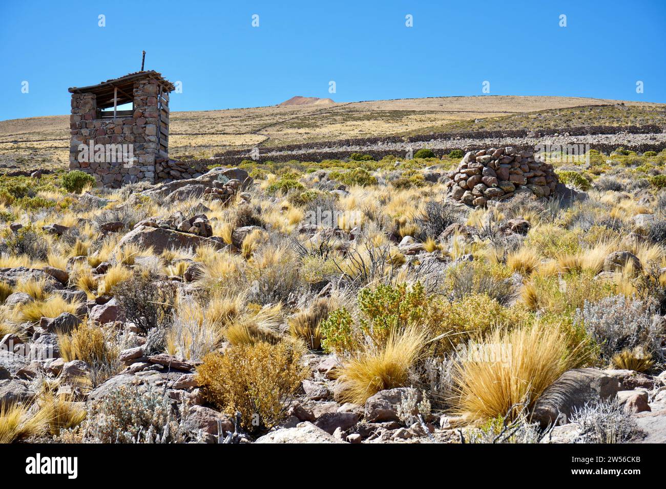 Stone structure on the slopes below the Tunupa Volcano. Coqueza Canton ...