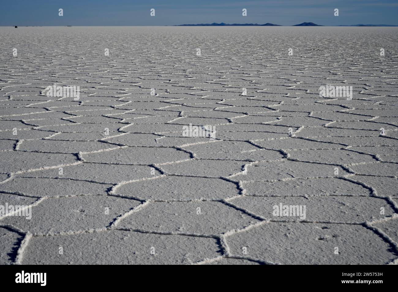 Hexagonal shapes in the salt flats at Uyuni, Bolivia Stock Photo - Alamy