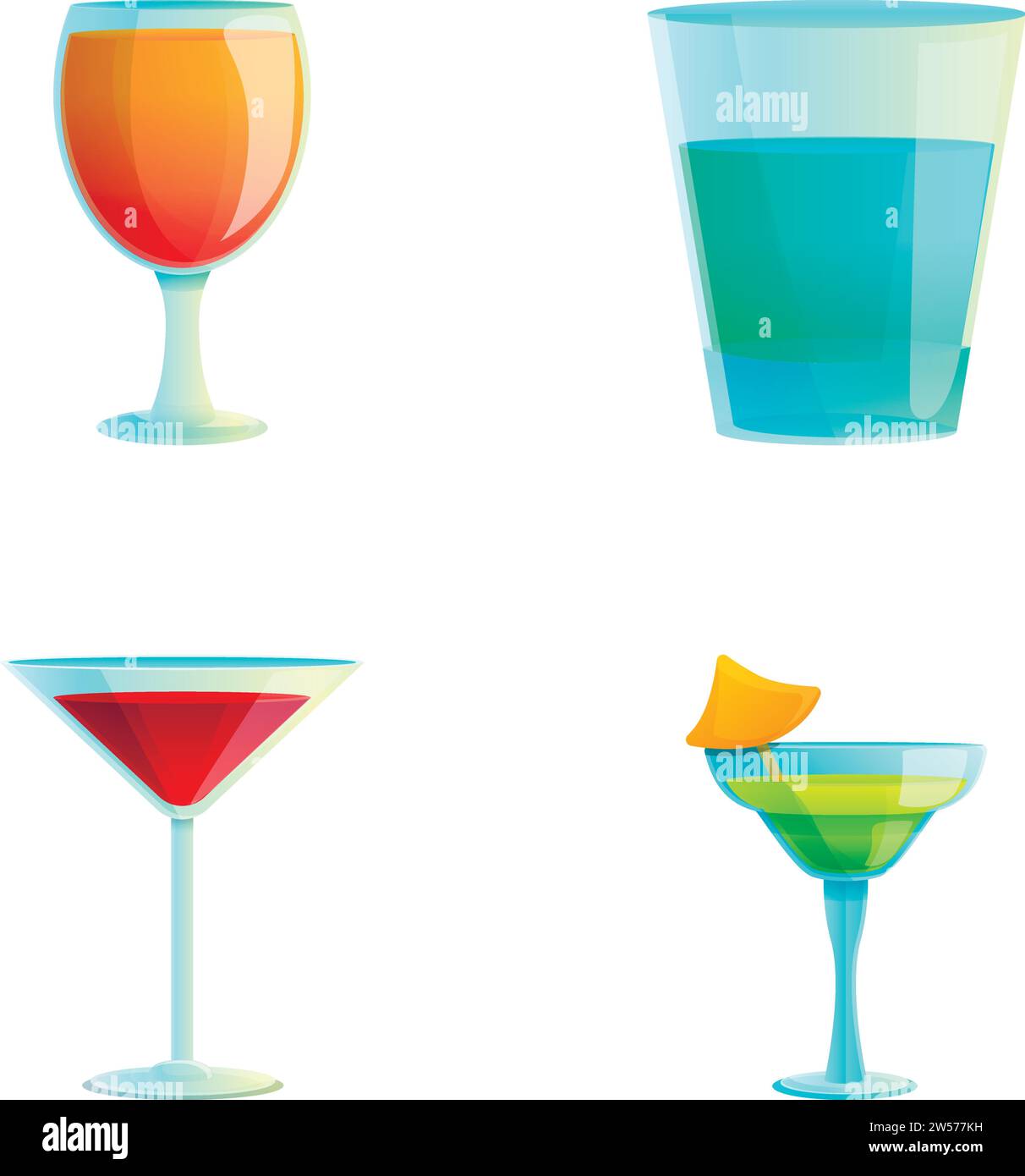 Cocktail Icons Set Cartoon Vector Various Colorful Cocktail Summer