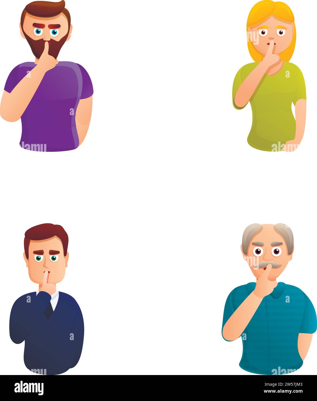 Secret icons set cartoon vector. Man and woman keep finger on lips ...