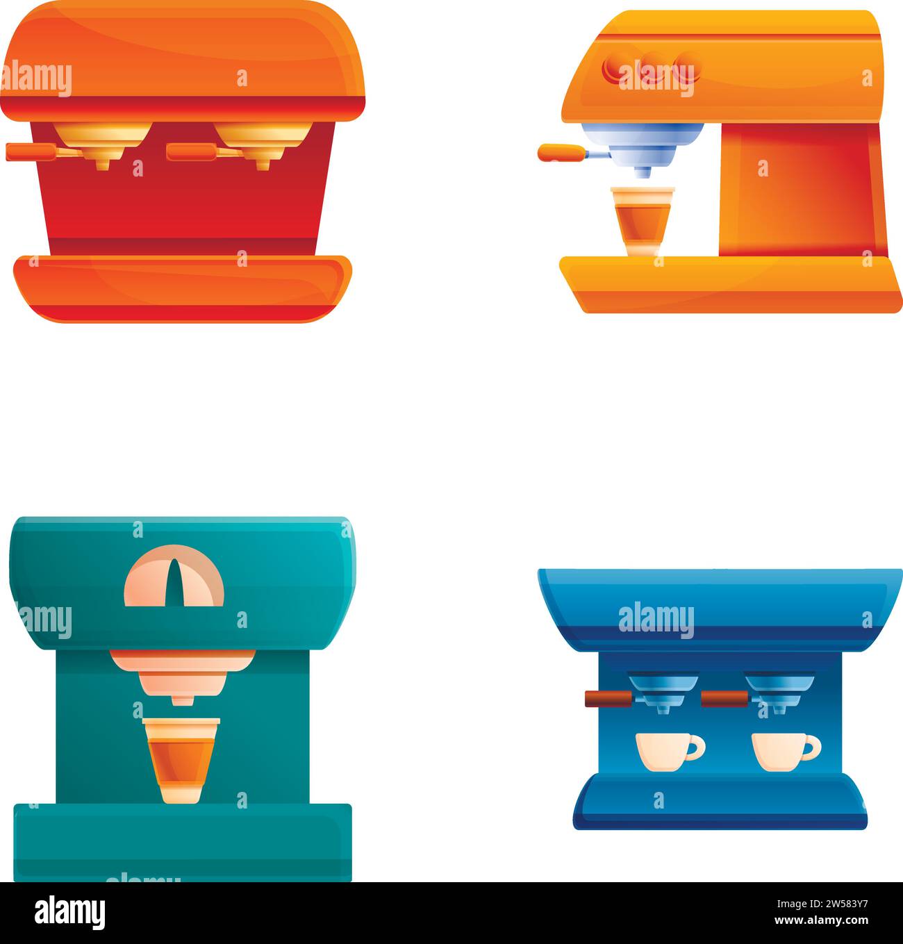 Coffee machine icons set cartoon vector. Various espresso machine with ...