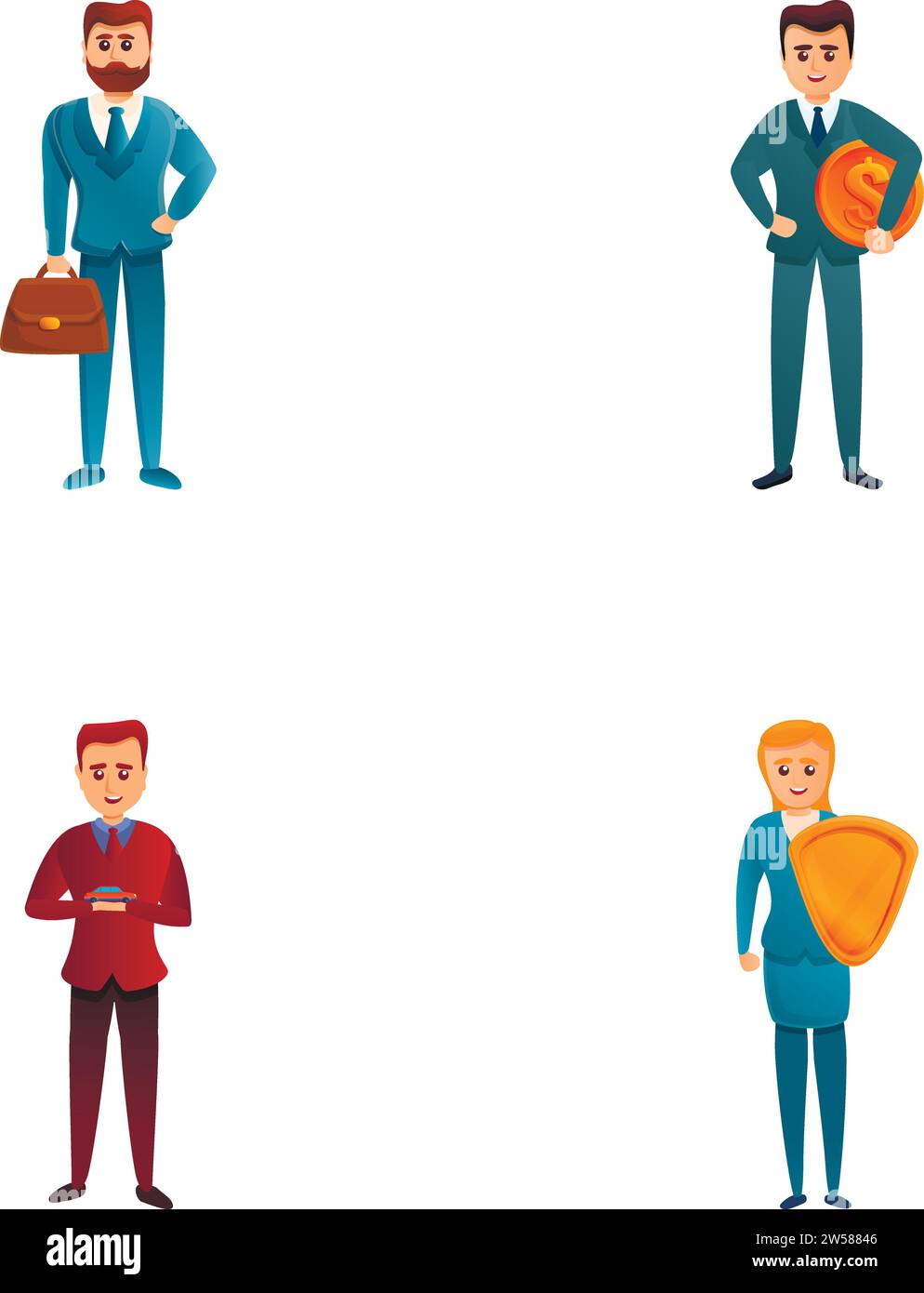 Insurance icons set cartoon vector. Man and woman insurance agent ...