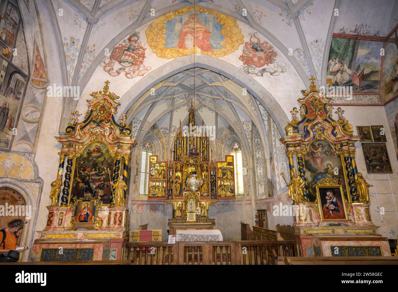 Baroque side altars and late Gothic winged altar in the hospital church ...