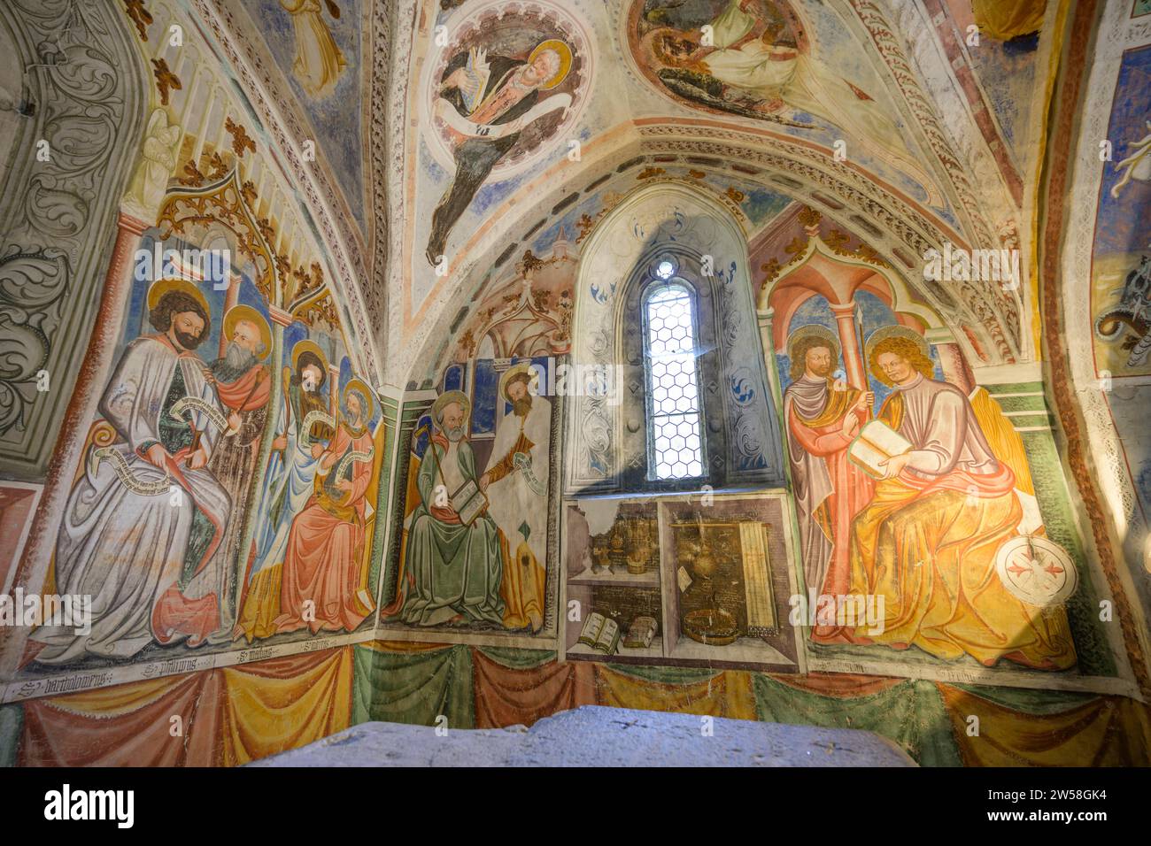 Gothic frescoes in the castle chapel of St Stephen, Morter, Latsch, South Tyrol, Italy Stock ...
