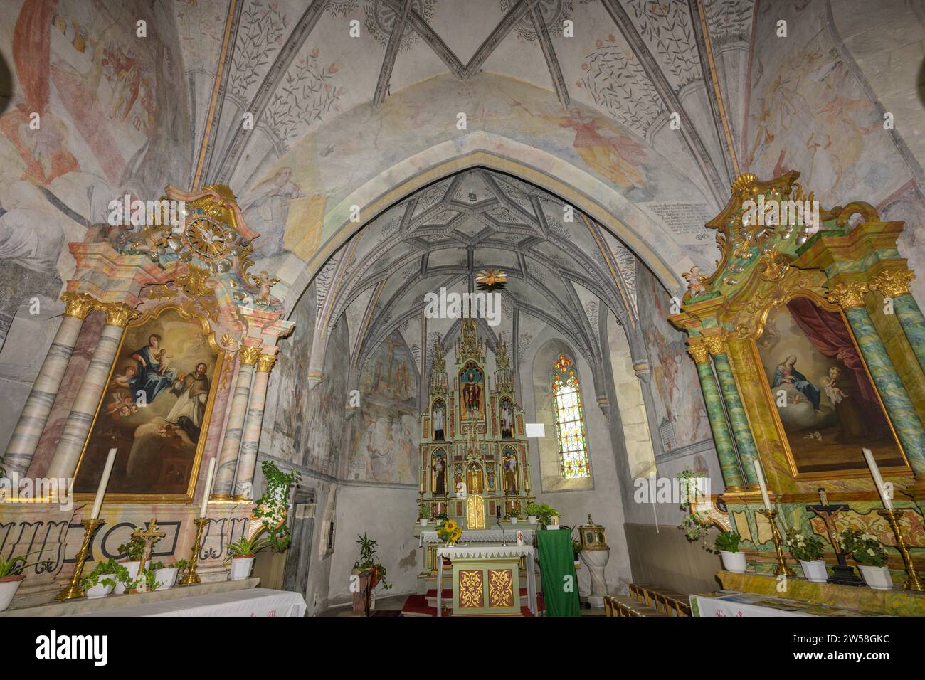 View of the altar of the parish church of St Dionysius, Morter, Latsch ...
