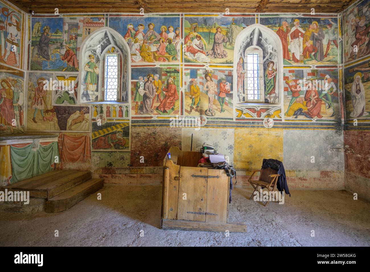 Gothic frescoes in the castle chapel of St Stephen, Morter, Latsch ...