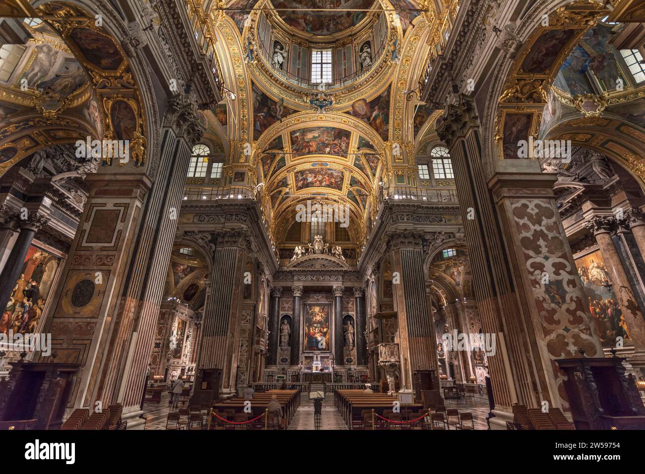 Interior of the Gesu Church, Chiesa del Gesu, built at the end of the ...