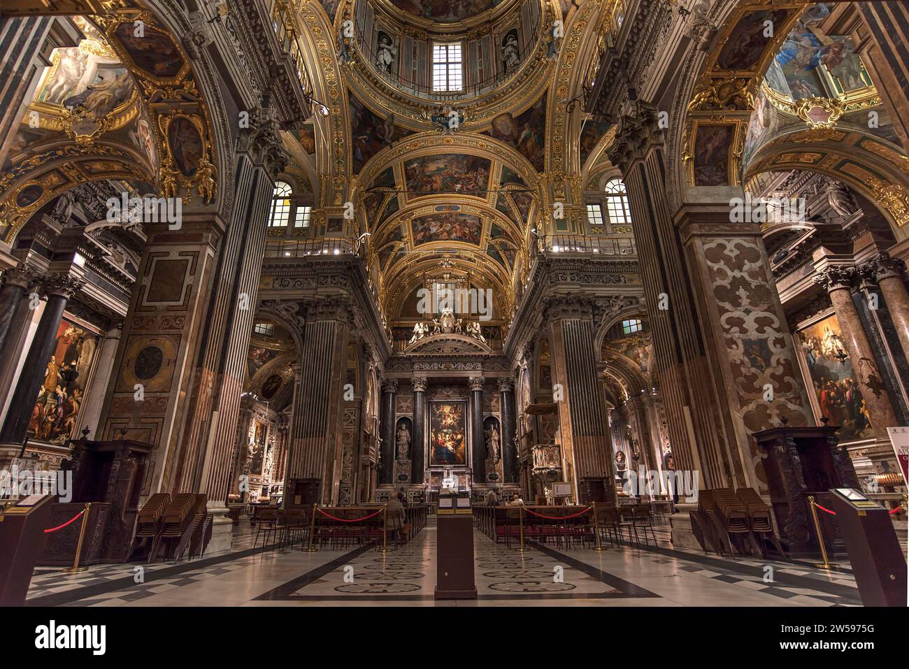 Interior of the Gesu Church, Chiesa del Gesu, built at the end of the ...