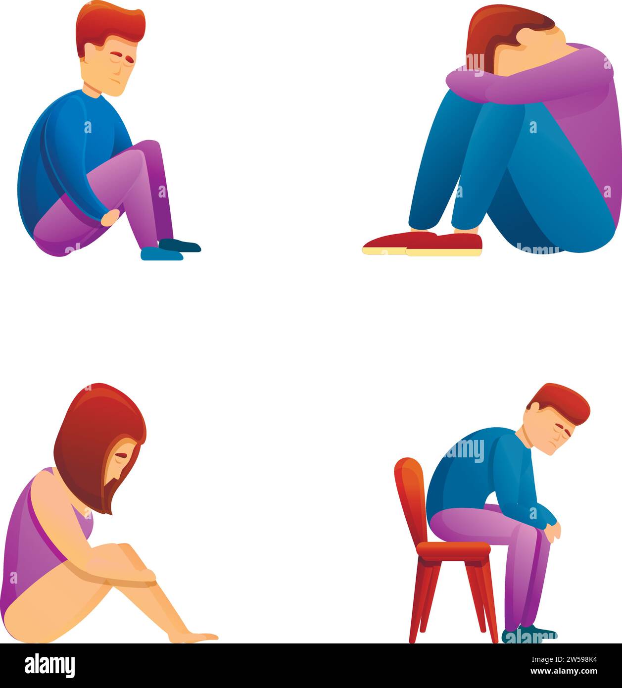 Sad human icons set cartoon vector. Headache, disappointment or shame ...