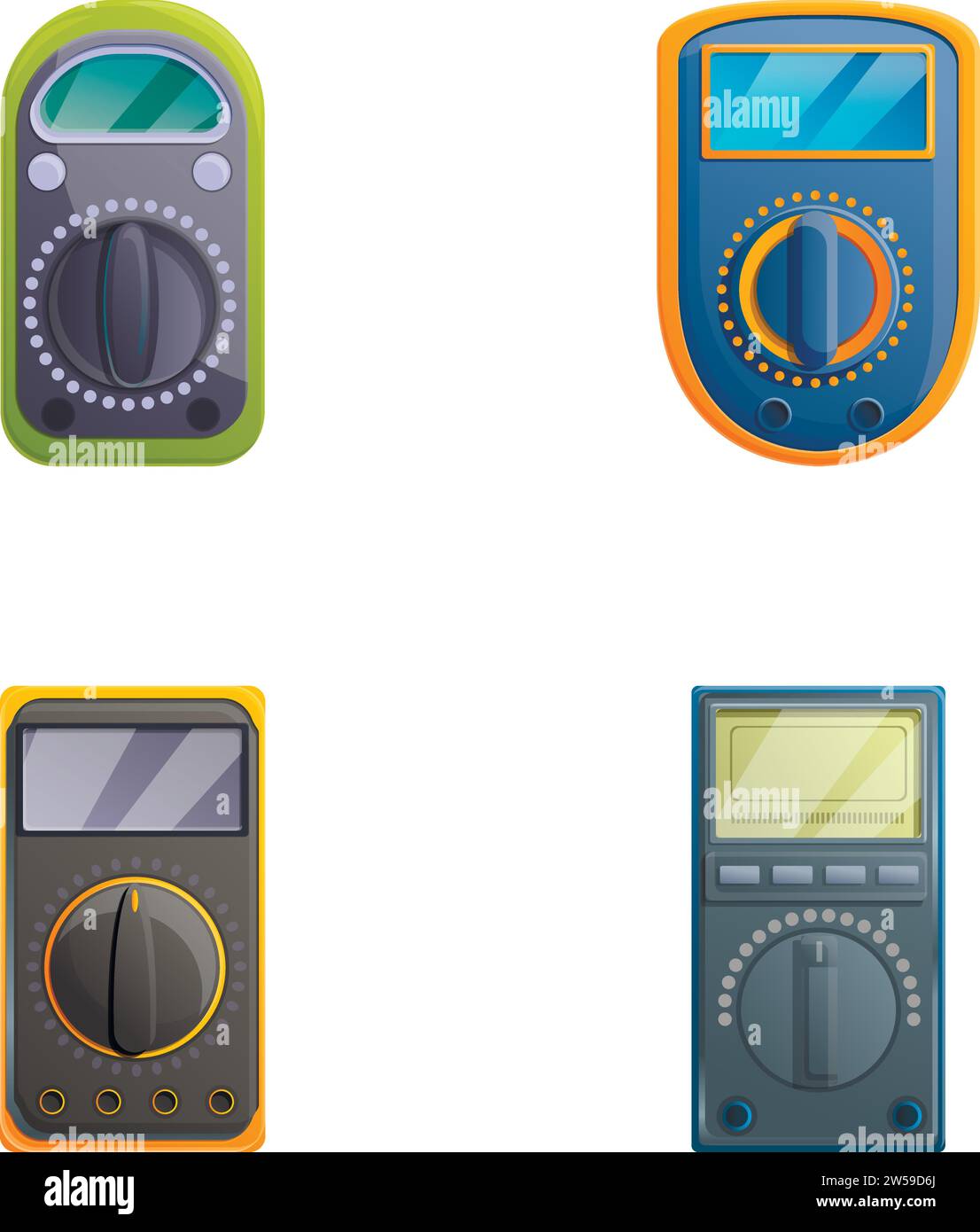 Multimeter icons set cartoon vector. Voltage, amperage, ohmmeter ...