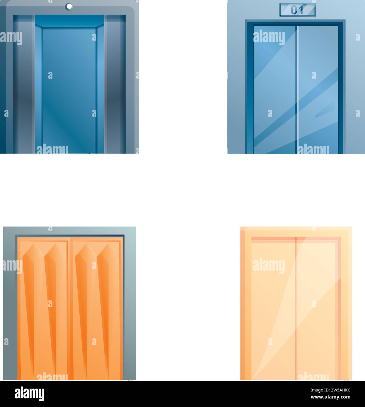 Elevator icons set cartoon vector. New modern steel elevator. Passenger ...