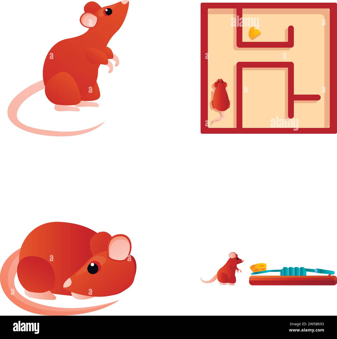 Cartoon mice icons set cartoon vector. Cute mouse near mousetrap and in ...