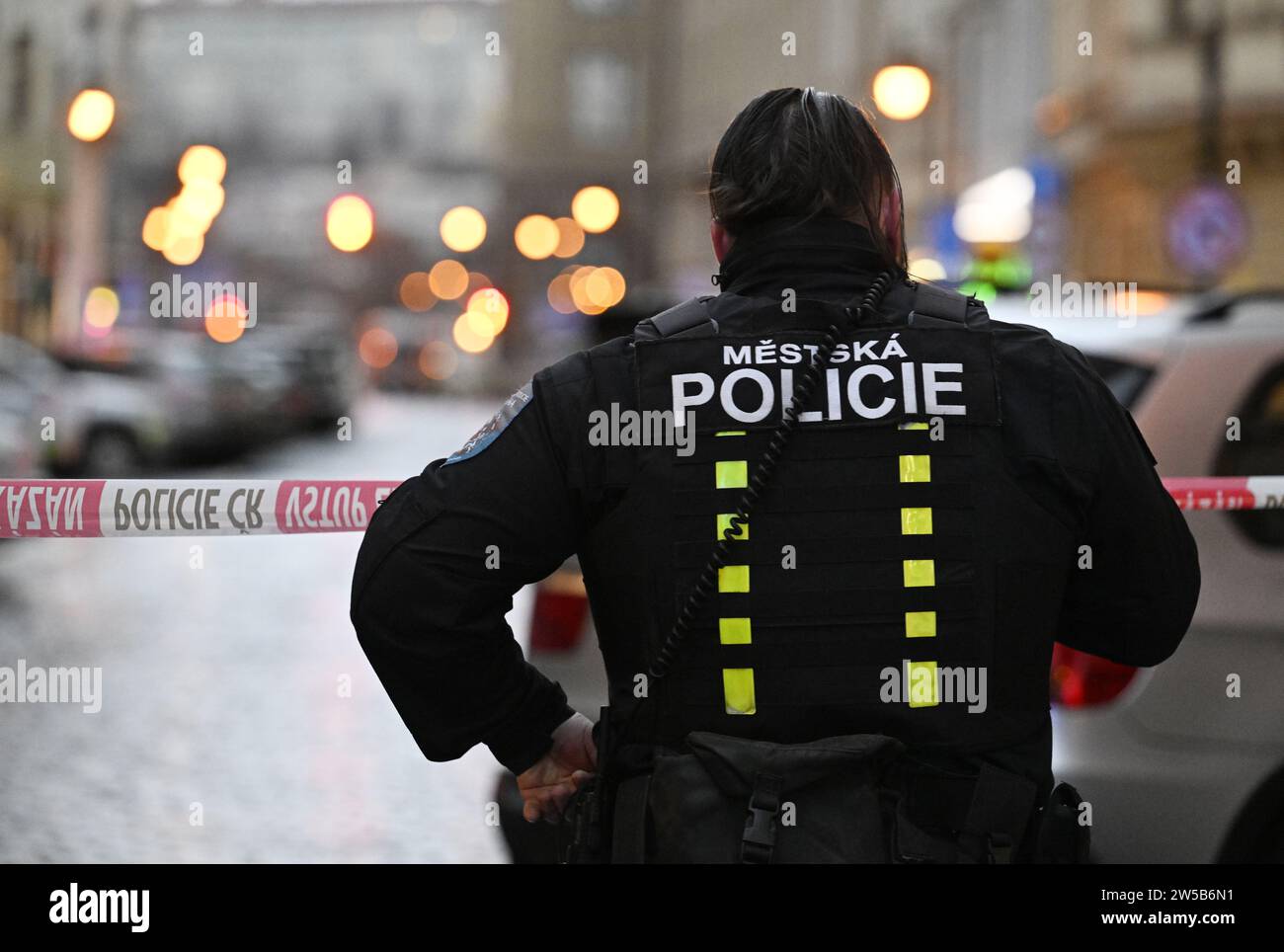 Prague, Czech Republic. 21st Dec, 2023. A police officer patrols the ...