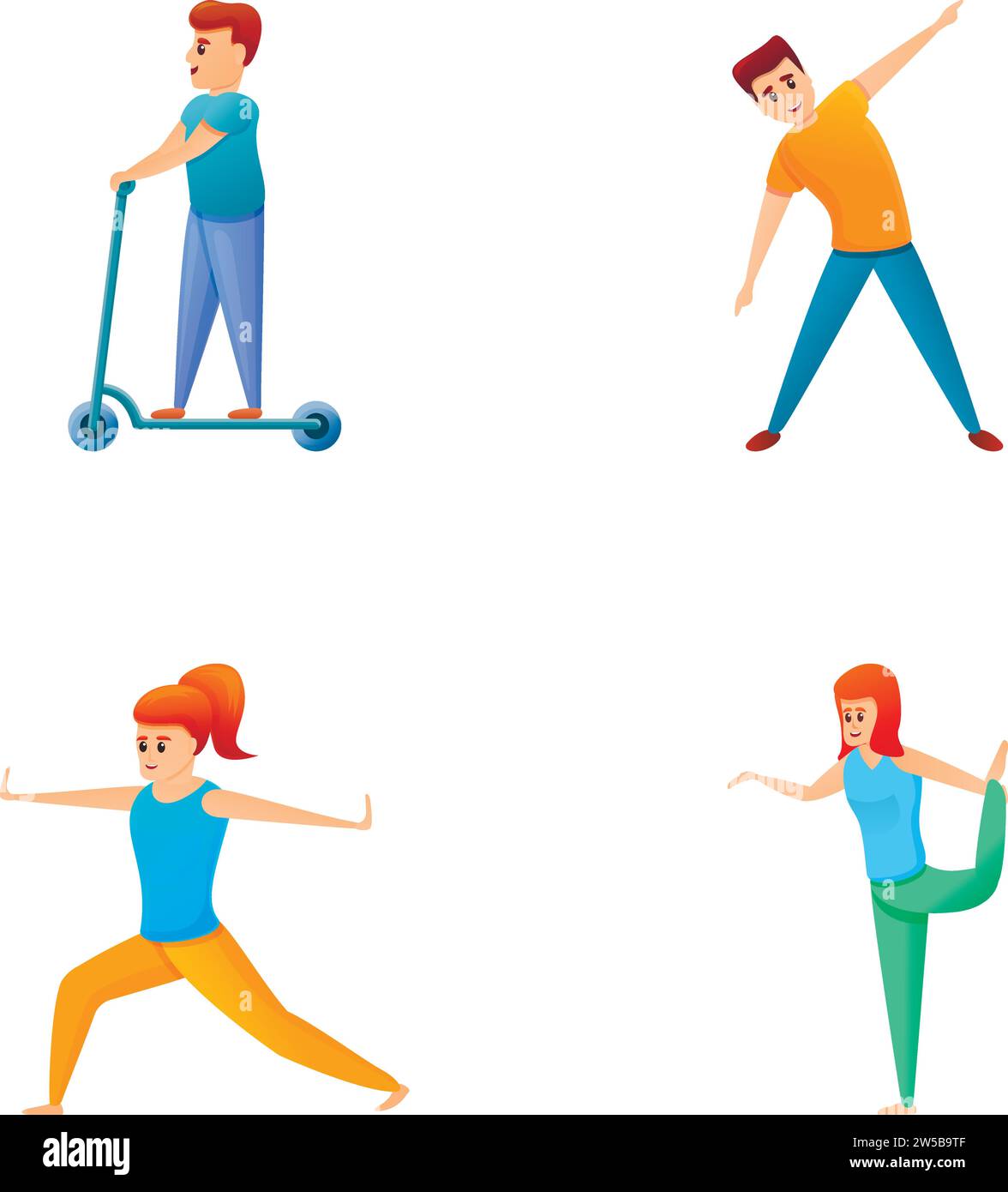 Outdoor activity icons set cartoon vector. People doing sport. Active ...