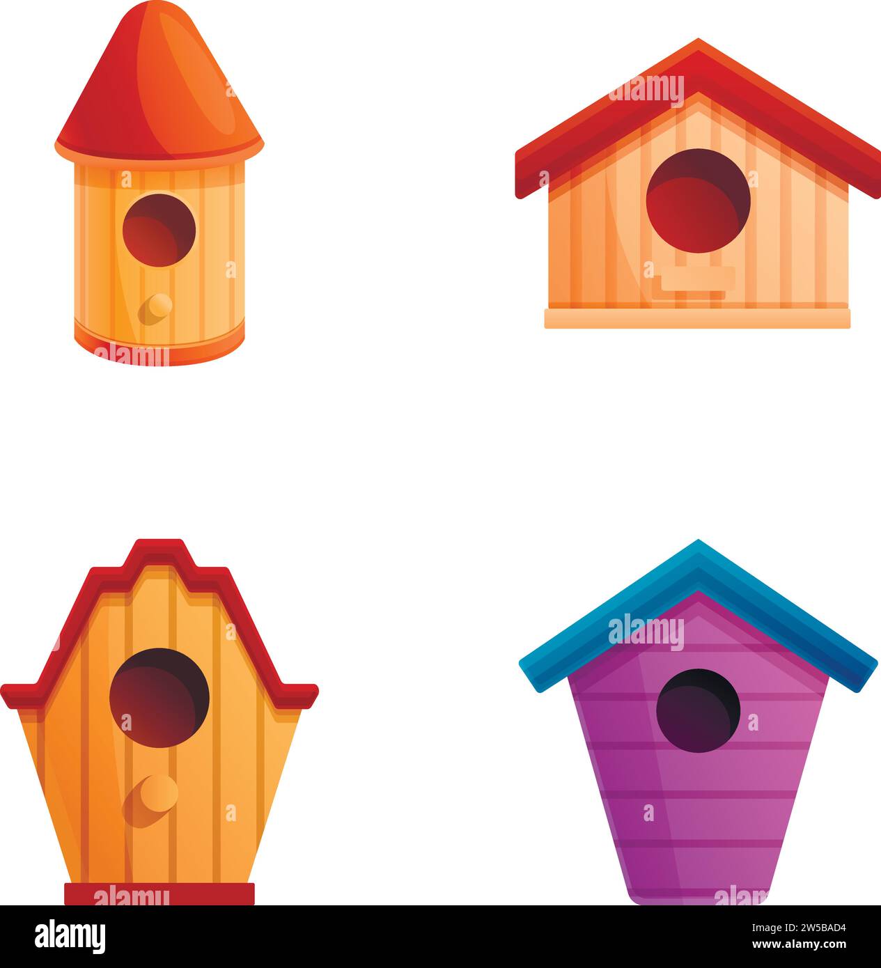 Birdhouse icons set cartoon vector. Different wooden birdhouse. Wooden ...