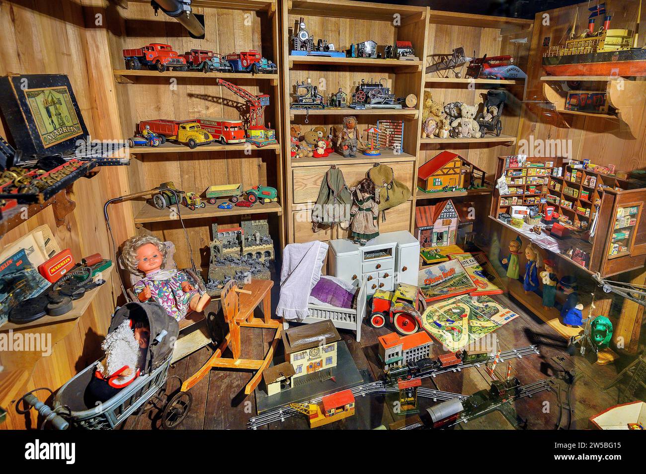 Shelves with old toys, car and tractor Museum Lake Constance ...