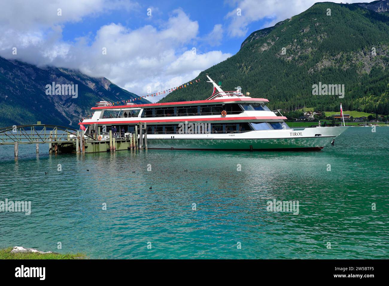 Ship Tyrol of the Achensee shipping company at the jetty in Seespitz ...
