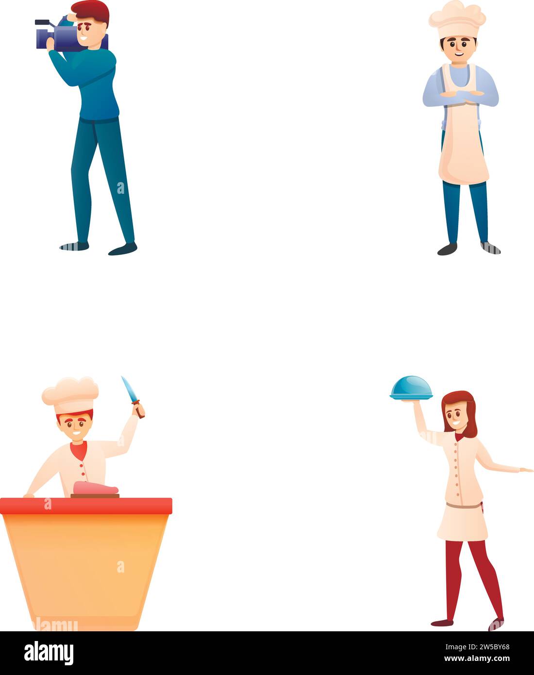 Cooking show icons set cartoon vector. Television crew record culinary ...